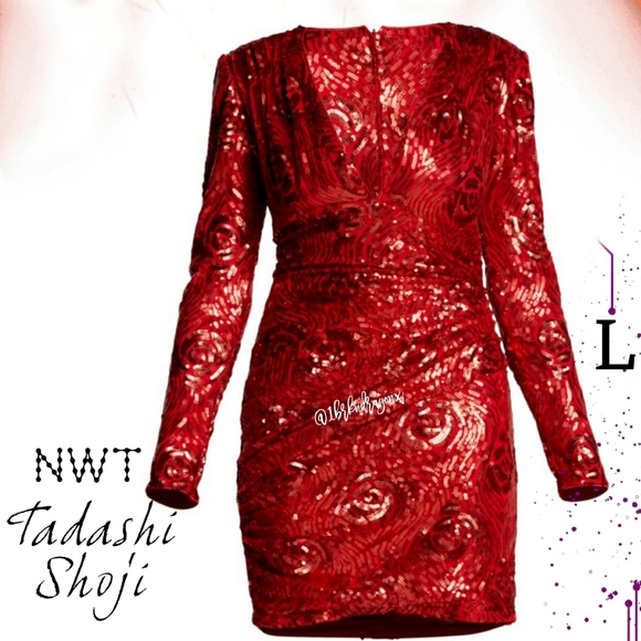 Tadashi Shoji | Dresses | Nwt Swirled Sequin Dress Rose Red Dynamite ...